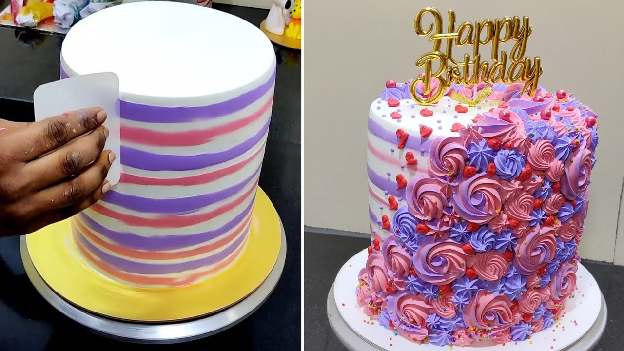 Colourful Cake | Nozzle Design Cake | Rosette Cake Design - YouTube