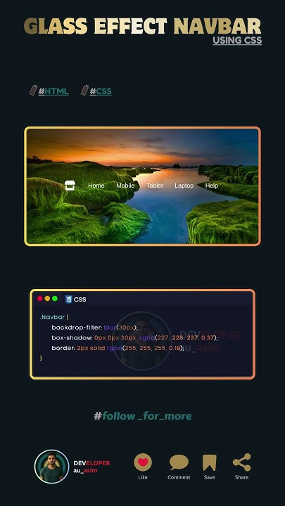 Glass Effect Navbar using CSS #css #html #javascript #coding #webdevelopment #webdesign - YouTube