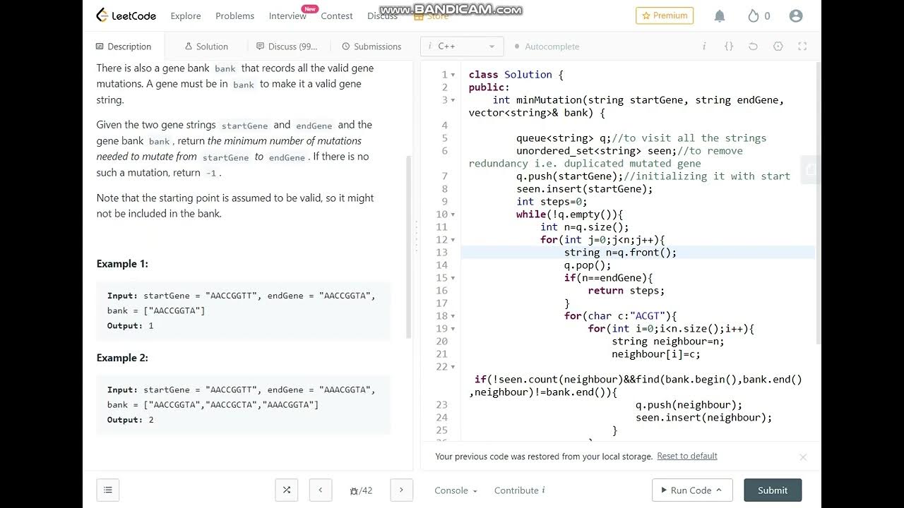 Leetcode problem-433 | Minimum Genetic Mutation | C++ solution | Medium - YouTube