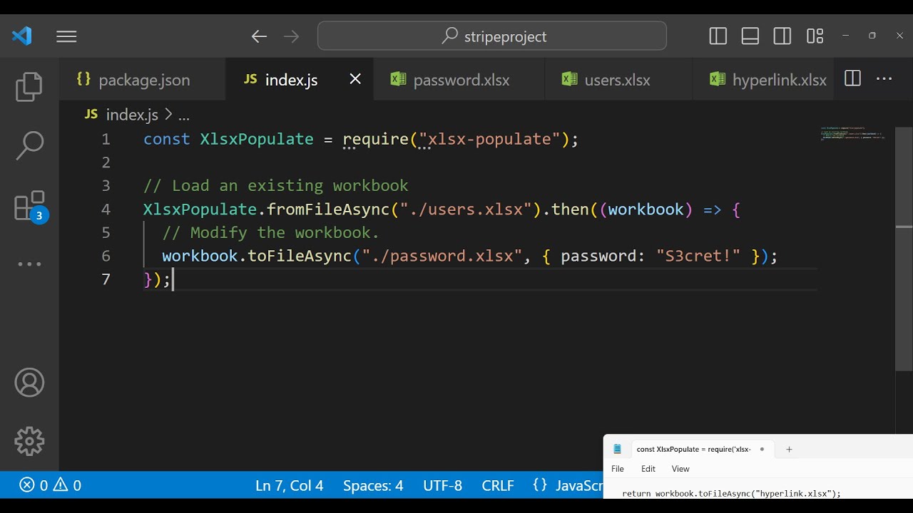 Node js Xlsx populate Example To Read Write Excel Files Encrypt