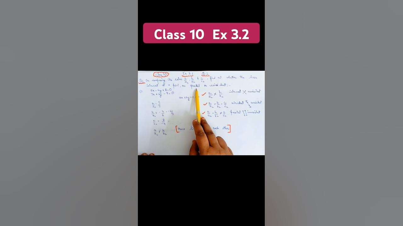 Comparing ratios a1/a2,b1/b2,c1/c2 find lines intersect point, parallel coincident #shorts # ...