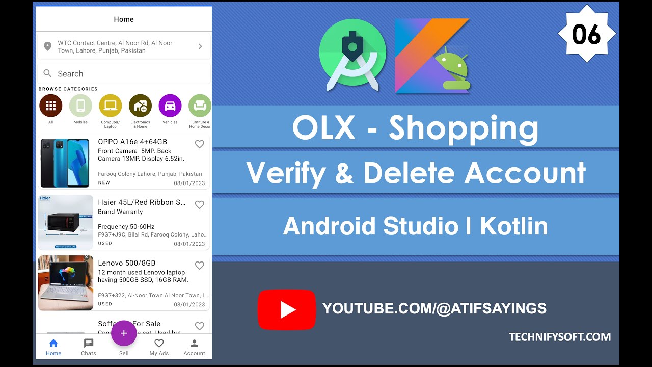 OLX Shopping | 06 Verify & Delete Account | Android Studio | Kotlin ...