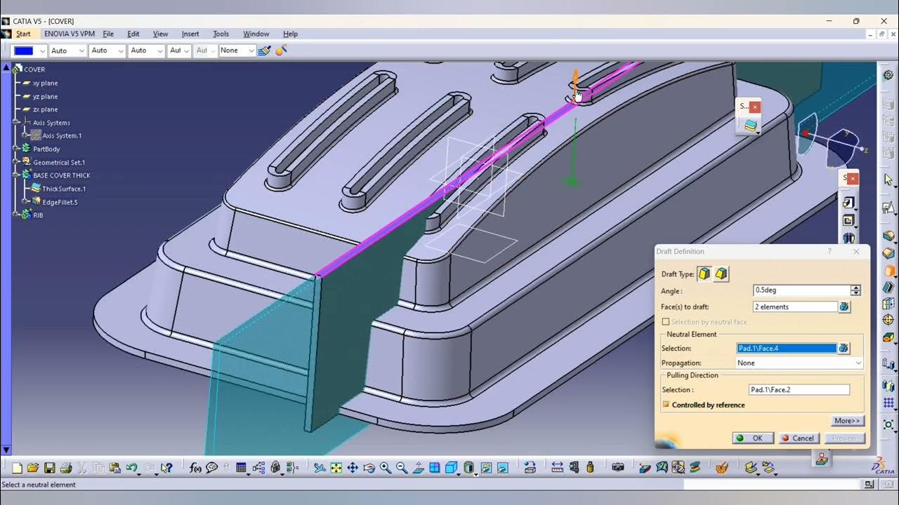 PLASTIC PART | RIB AND SNAP FEATURES| DRAFT ANALYSIS| TOOLING DIRECTION | - YouTube