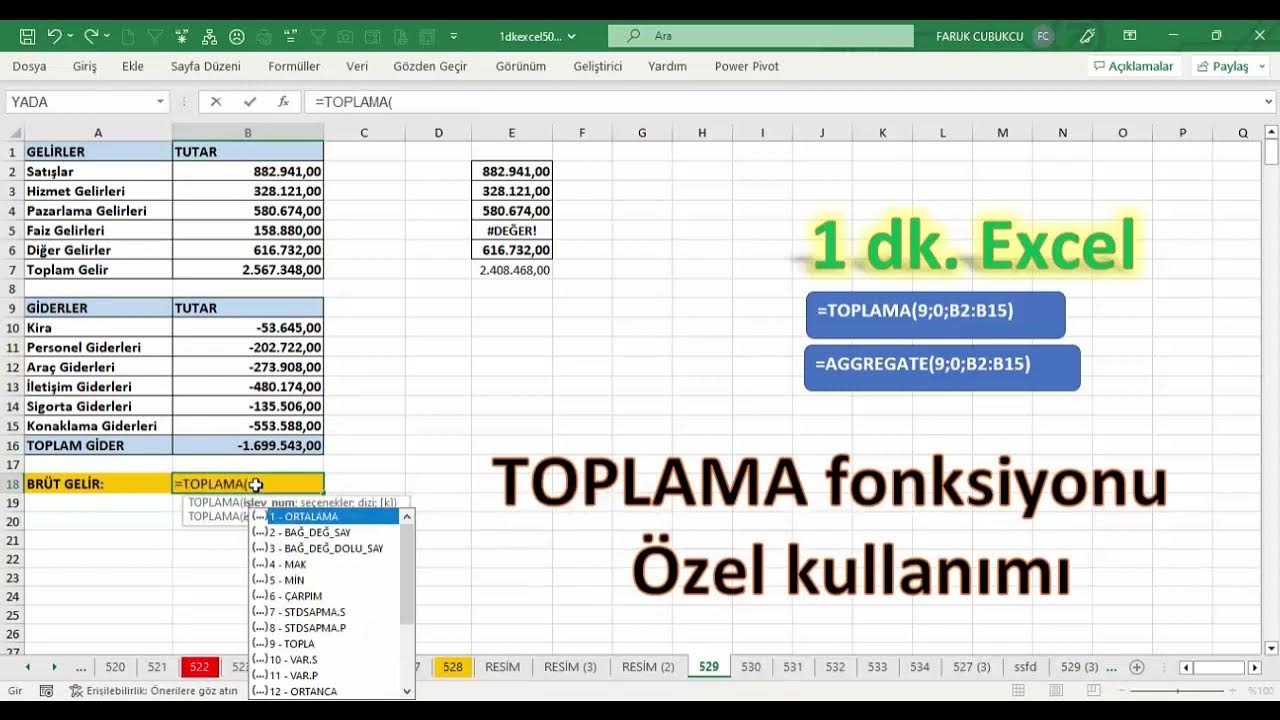 Excel 1 Dakika - TOPLAMA fonksiyonunun özel kullanımları - YouTube