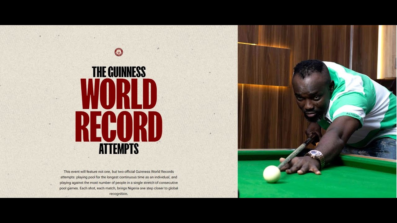 Shue Bamidele s Guinness World Record 8 Ball Pool Attempt. - YouTube