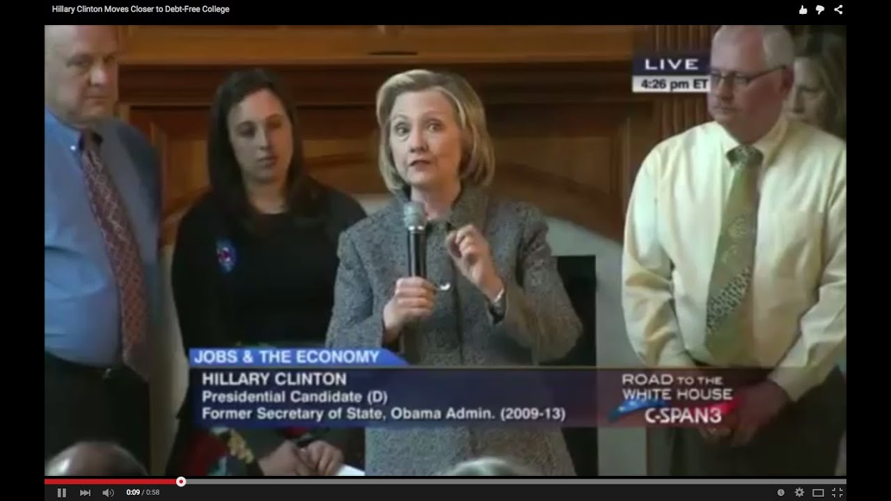 Clinton Discusses National Goal of Debt-Free College - YouTube