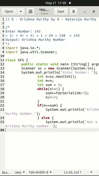 Krishna Murthy Number | Java | Nataraja Murthy #krishna #number #java # ...