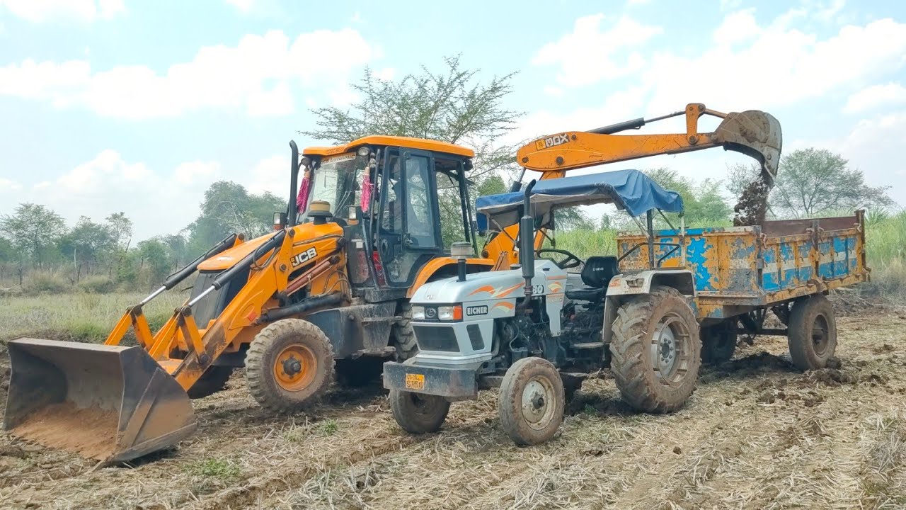 Jcb 3dx Machine Amazing Work with Making Pond Loading Mitti in Eicher ...