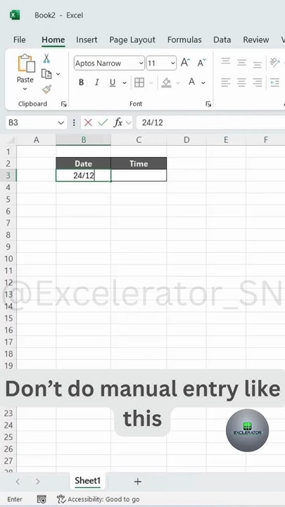 Current Date & Time Shortcut @EXCELERATOR_SN #exceltips #excel #exceltutorial #exceltrick # ...