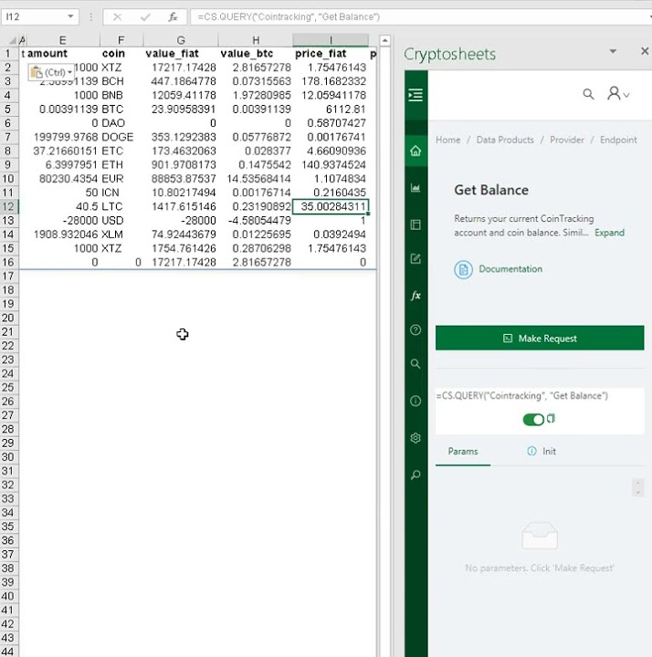 Get Cointracking data in Excel and Google Sheets - Get Balance - YouTube