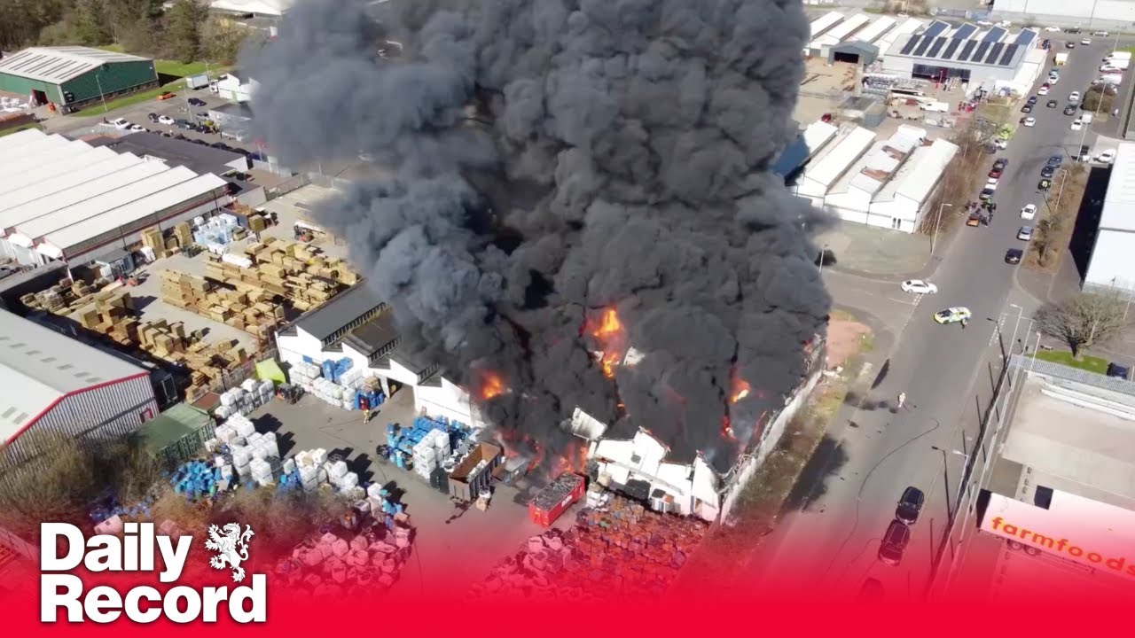 Dramatic drone footage of fire at Blairlinn Industrial Estate in ...