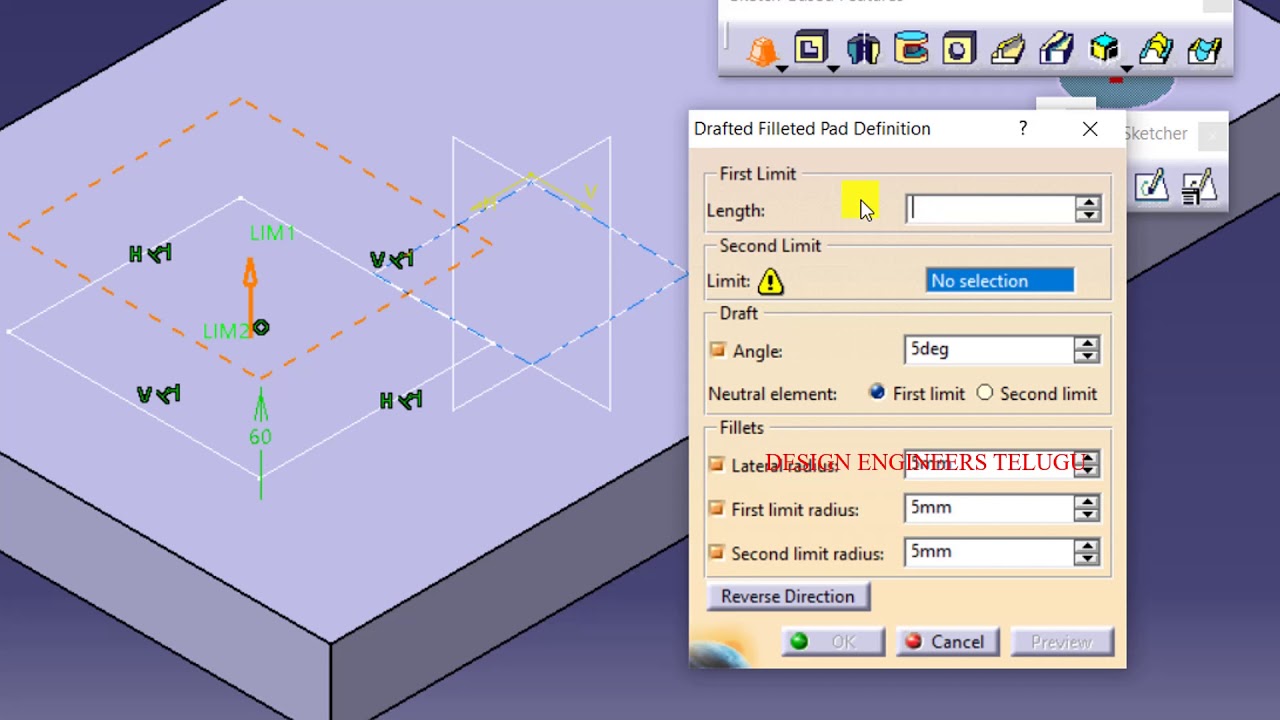 CATIA - 18 || Part Design || Multi Pad,Multi pocket,Drafted filleted ...