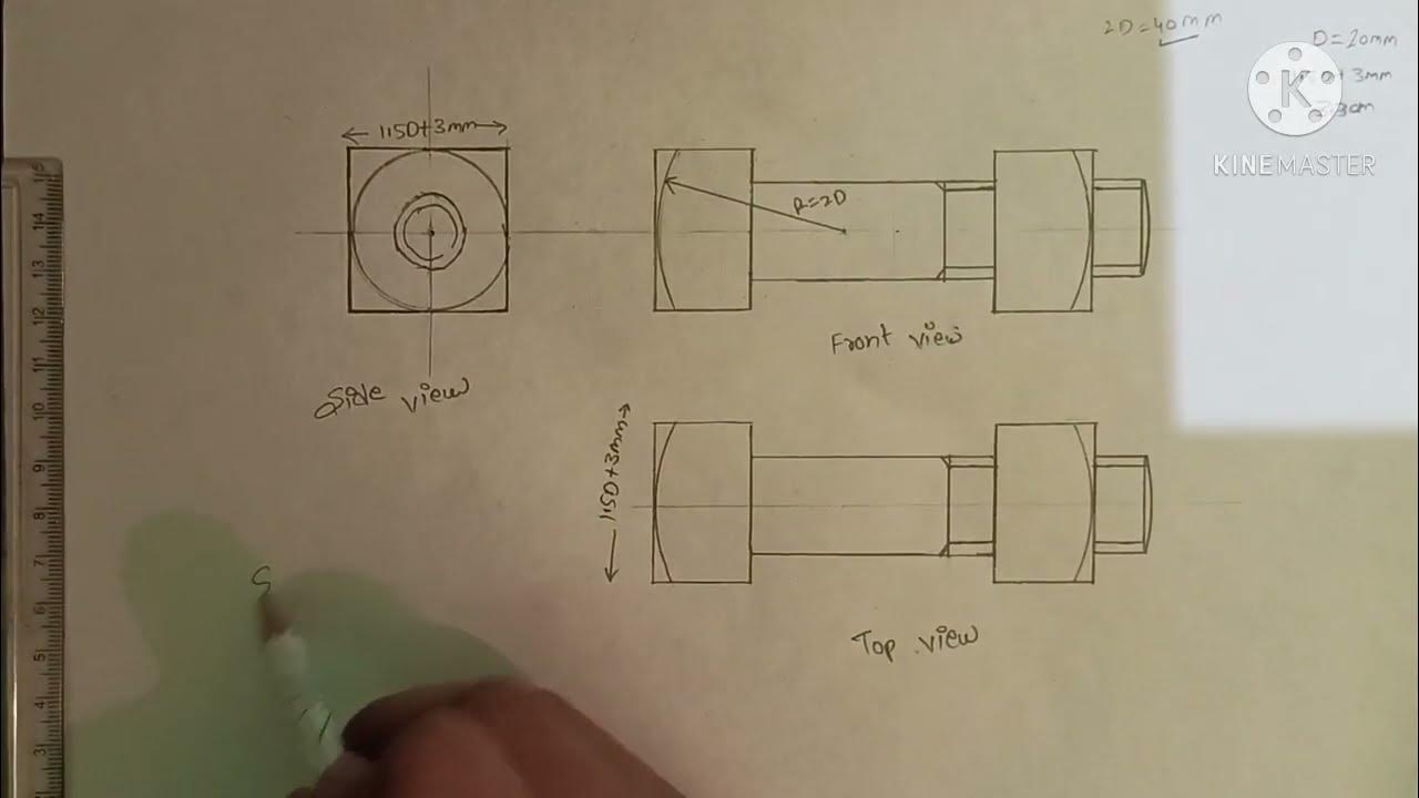 square nut and bolt front view top view side view || engineering ...