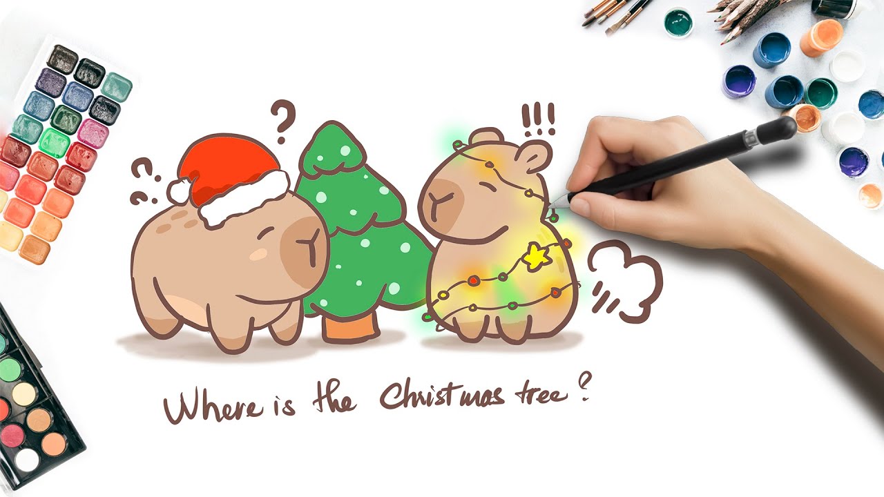 How to draw Capybara Merry Christmas - Pao Drawing - YouTube