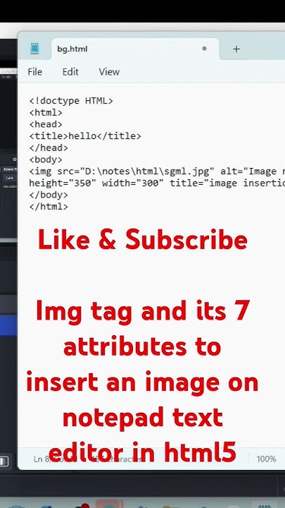 How to insert an image with img tag and all 7 attributes on notepad ...