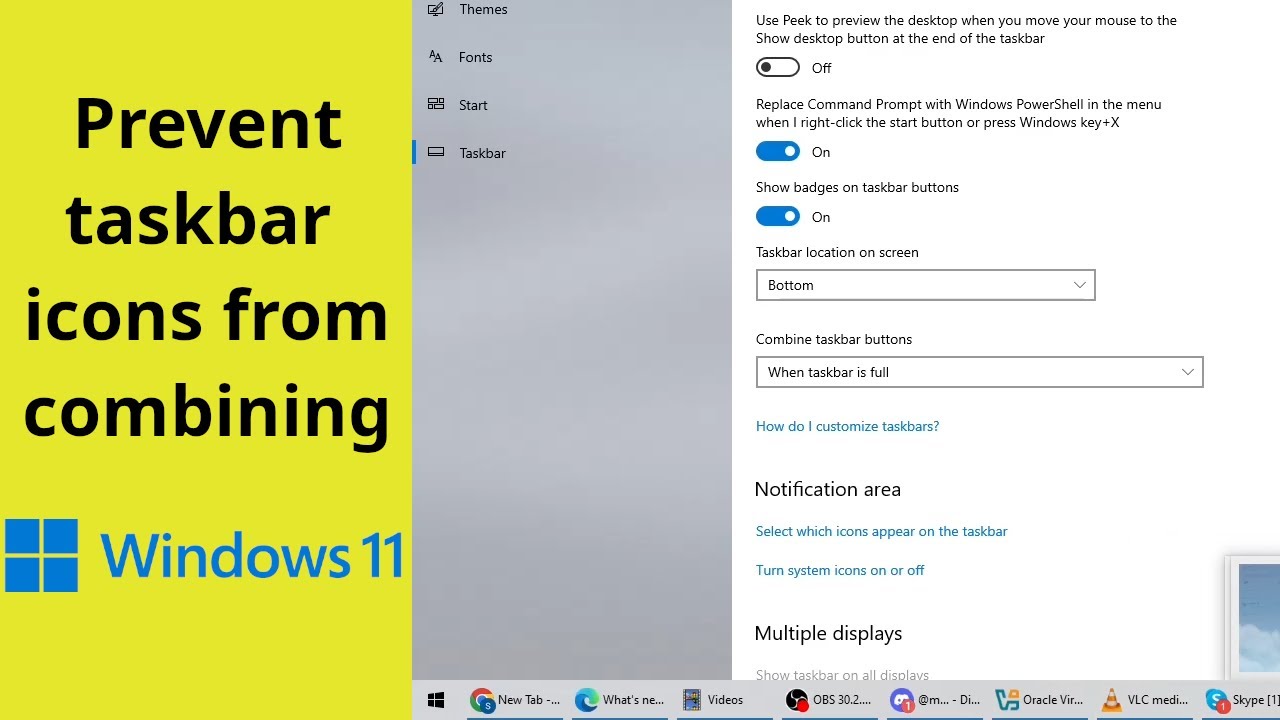 How to prevent Windows 11 from combining and minimizing taskbar icons ...