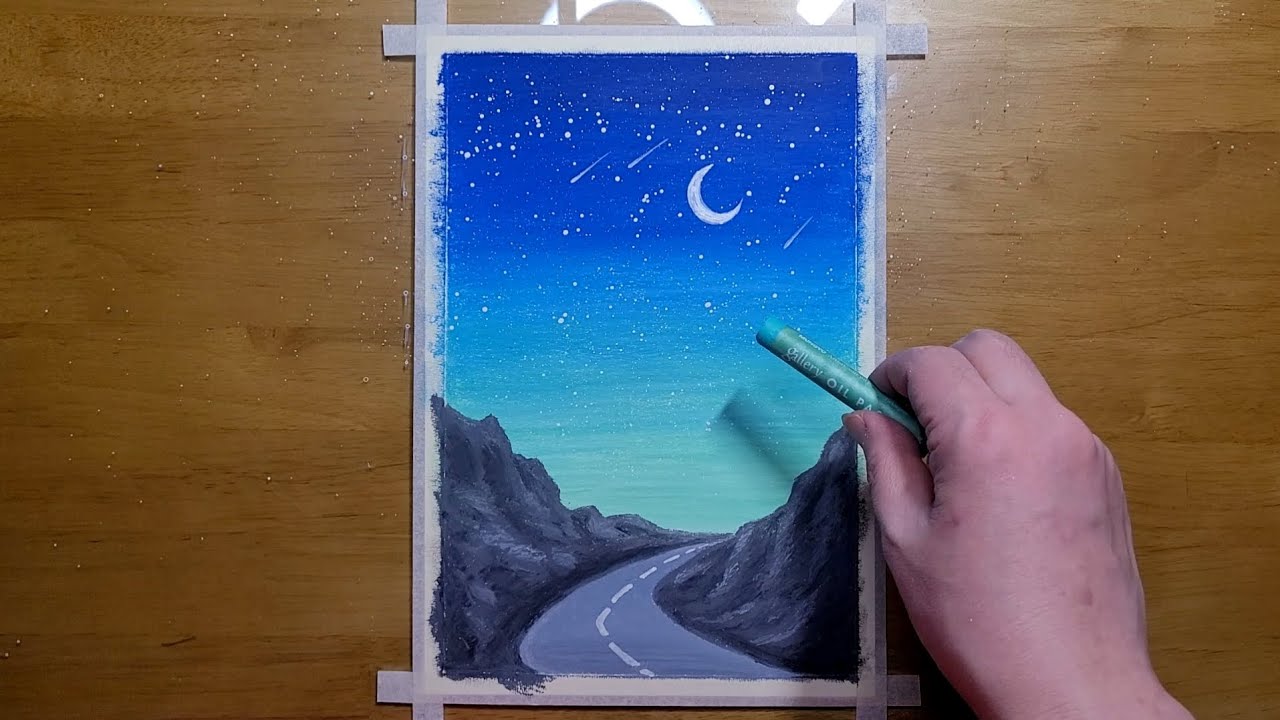 Drawing with oil pastel / Moonlight night scenery drawing #3 - YouTube