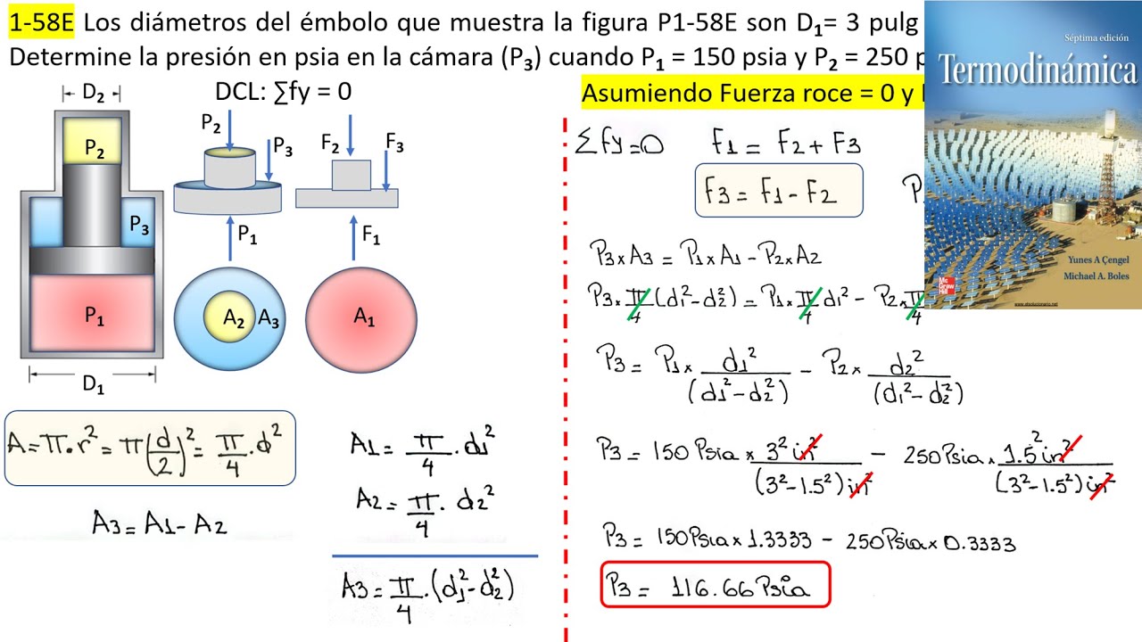 Manometría. Ejercicio 1.58 Recipiente cilindro pistón con 3 recamaras ...