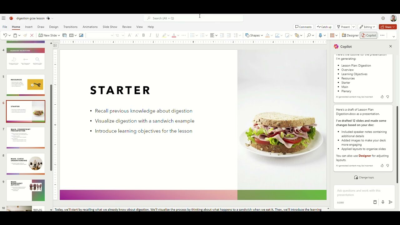 Generating a powerpoint from a lesson plan in word in copilot - YouTube