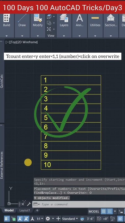 DAY3 AutoCAD 'Tcount' number order trick 100 day challenge #autocadtricks #autocadonline # ...