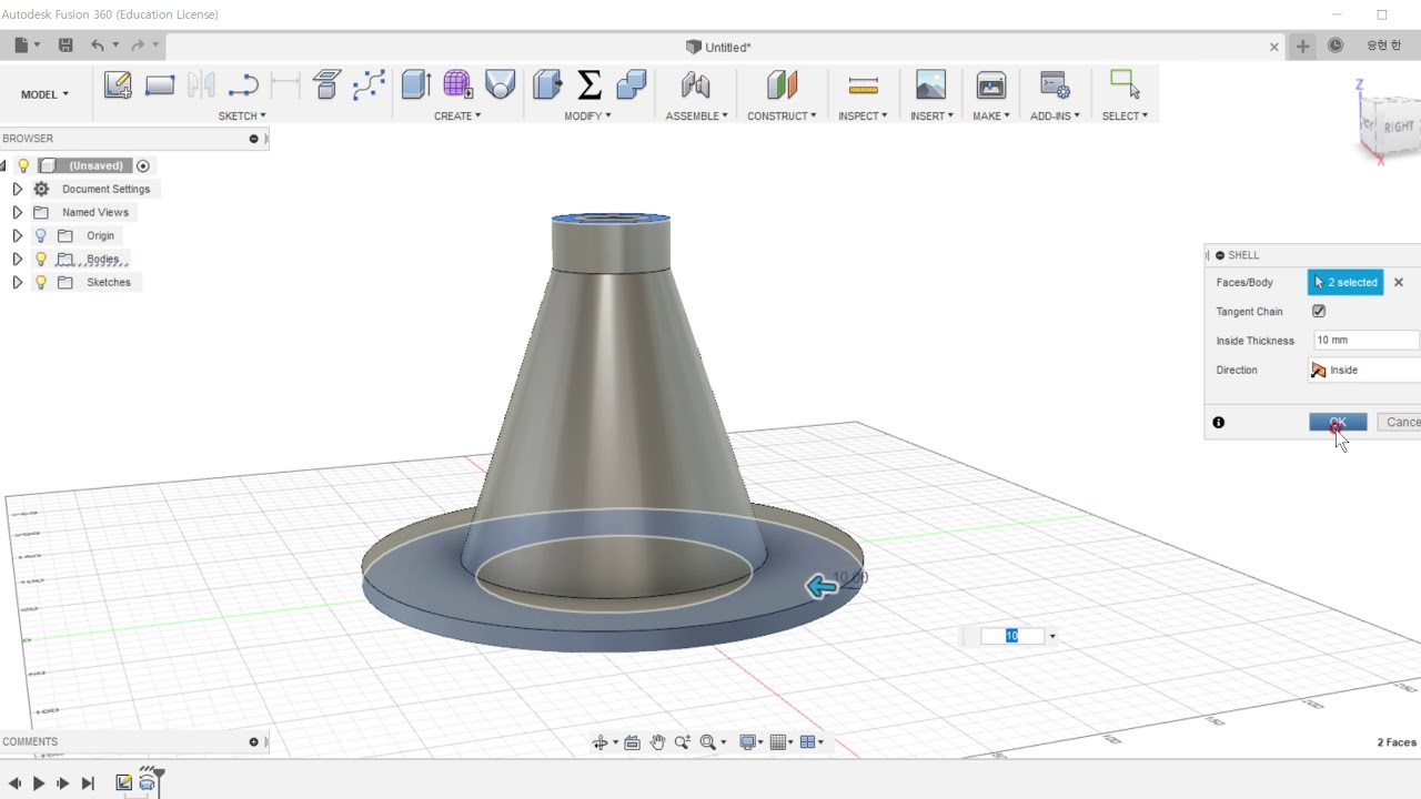 20190412 퓨전360 부품모델링(revolve&shell) - YouTube