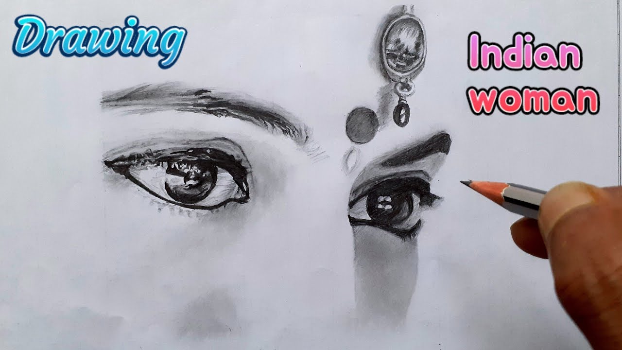 easy drawing beautiful Indian woman |drawing eyes| भारतीय नारी|drawing ...