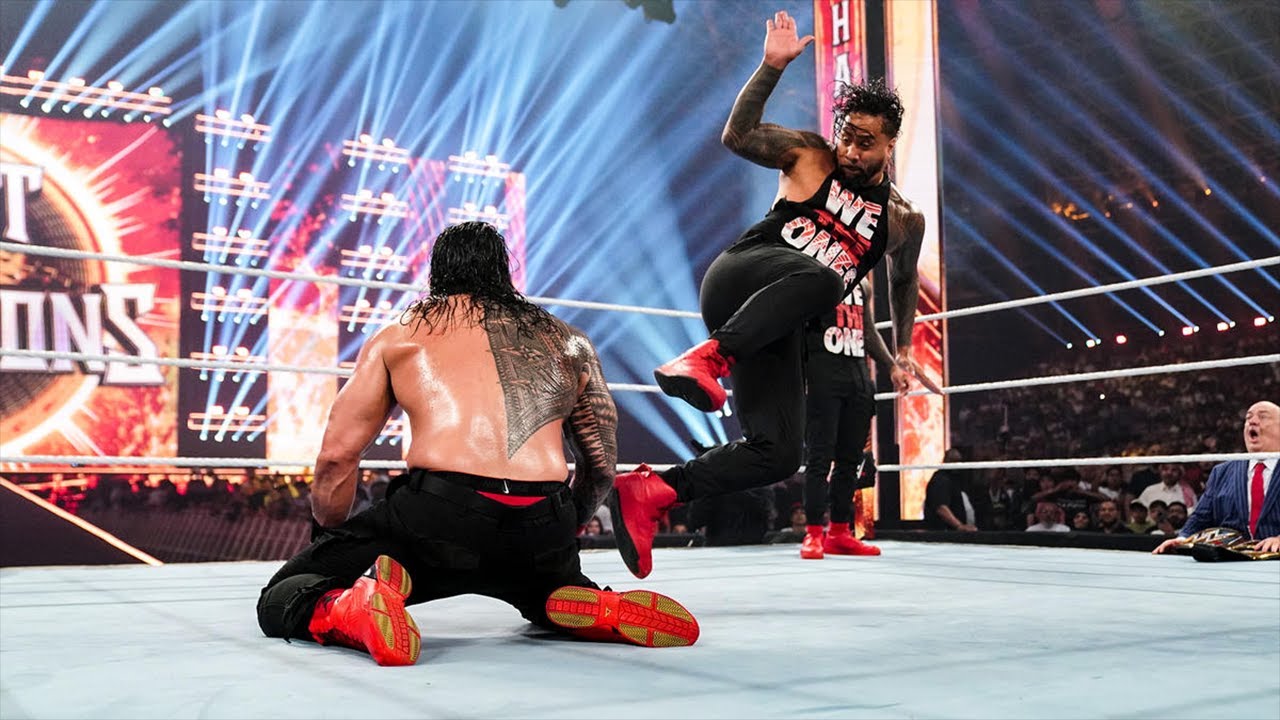 Jimmy Uso Kicks Roman Reigns at WWE Night of Champions (May 27, 2023 ...