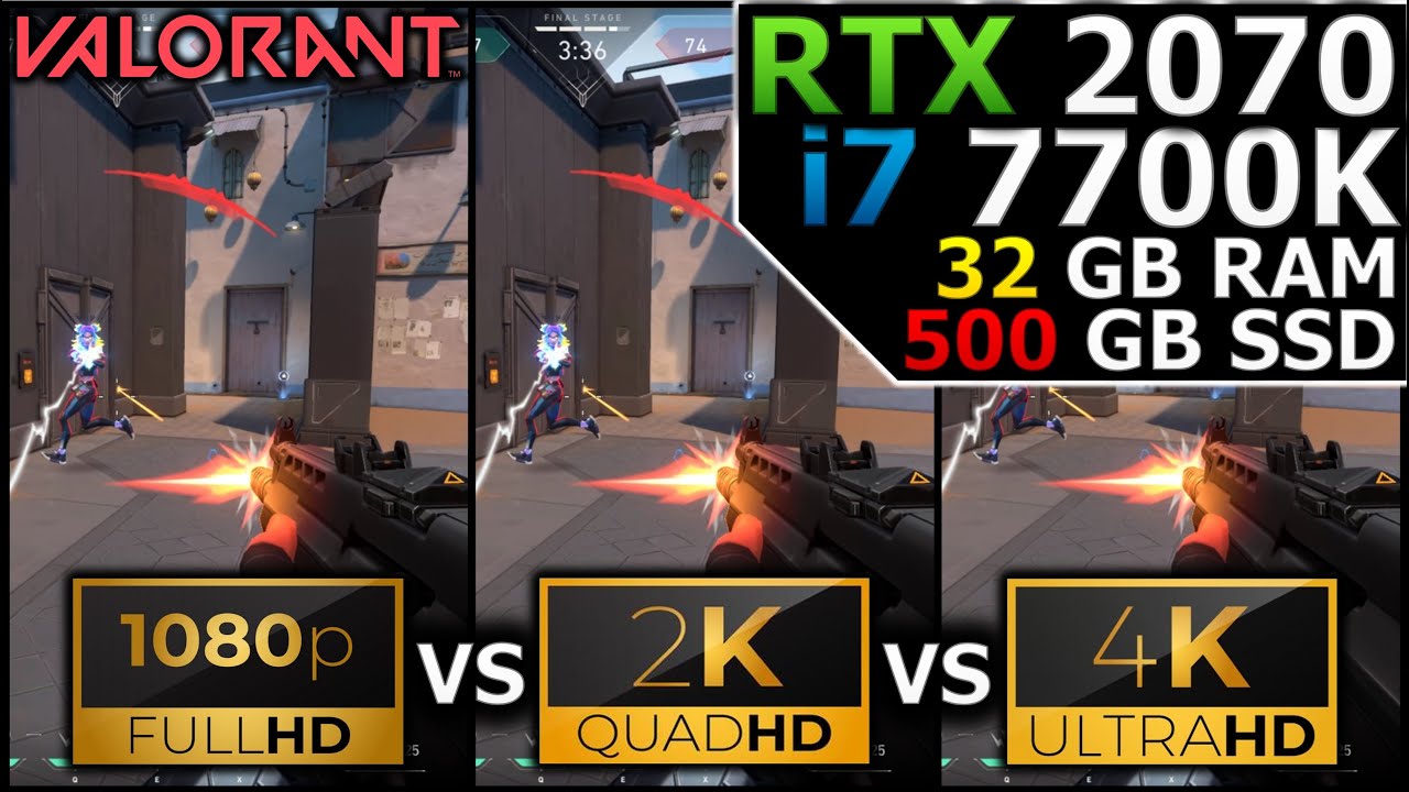 Valorant | 1080p vs 1440p vs 2160p | RTX 2070 | i7 7700K | 32GB RAM ...
