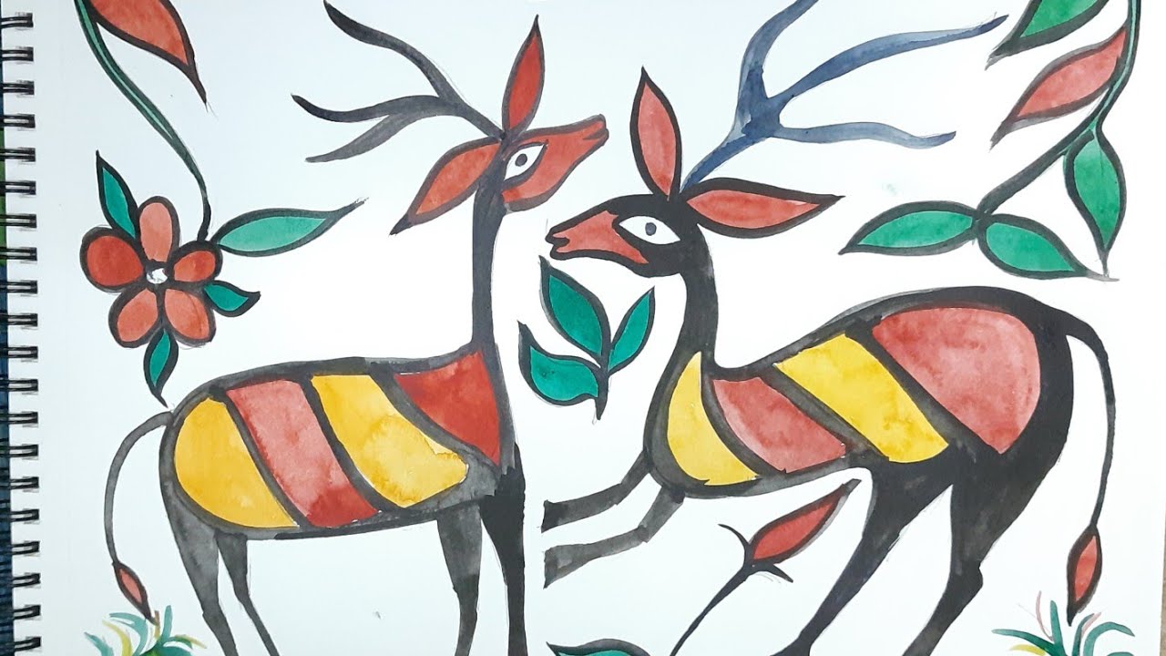 Jharkhand and Telangana painting. sohrai painting. painting of ...