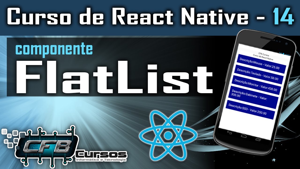FlatList, lista plana em React Native - Curso de React Native - Aula 14 - YouTube