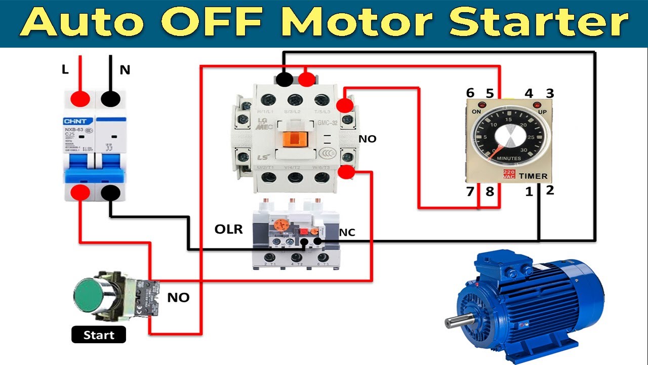 Auto OFF Motor Starter Connection Diagram | automatic motor off starter ...