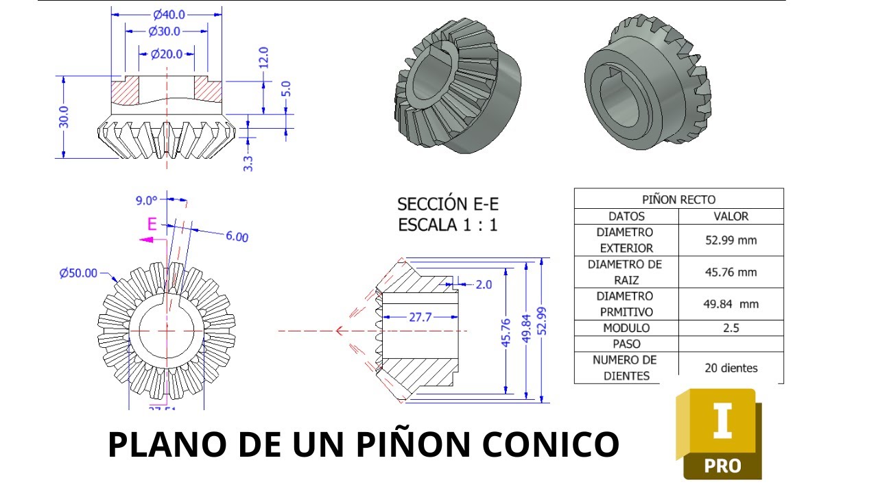 ¿Cómo hacer el PLANO de un piñón CONICO en AUTODESK INVENTOR ? Para ...