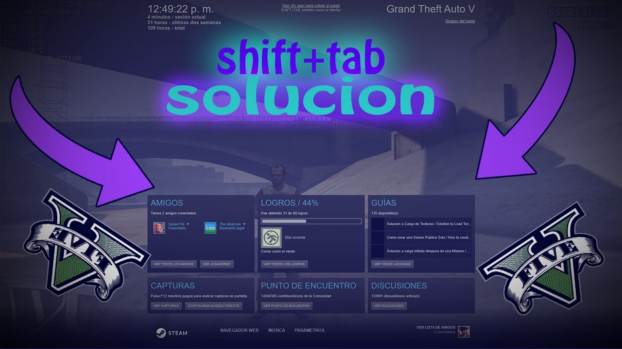 shift+tab no finciona | gta v | solucion steam - YouTube