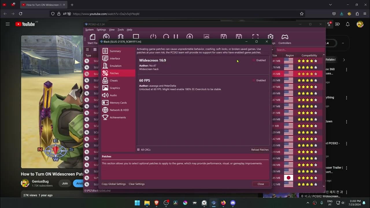 How to Turn on Widescreen patches in PCSX2 2.0 (Per Game Settings) - YouTube