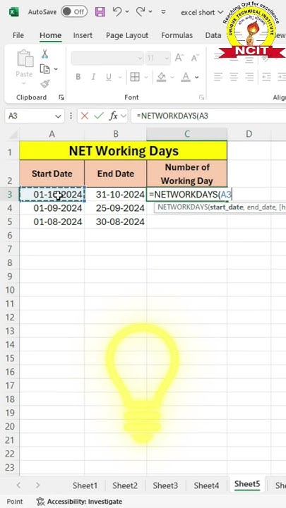 Find Working Day #excel #exceltips #exceltricks #excelshorts - YouTube
