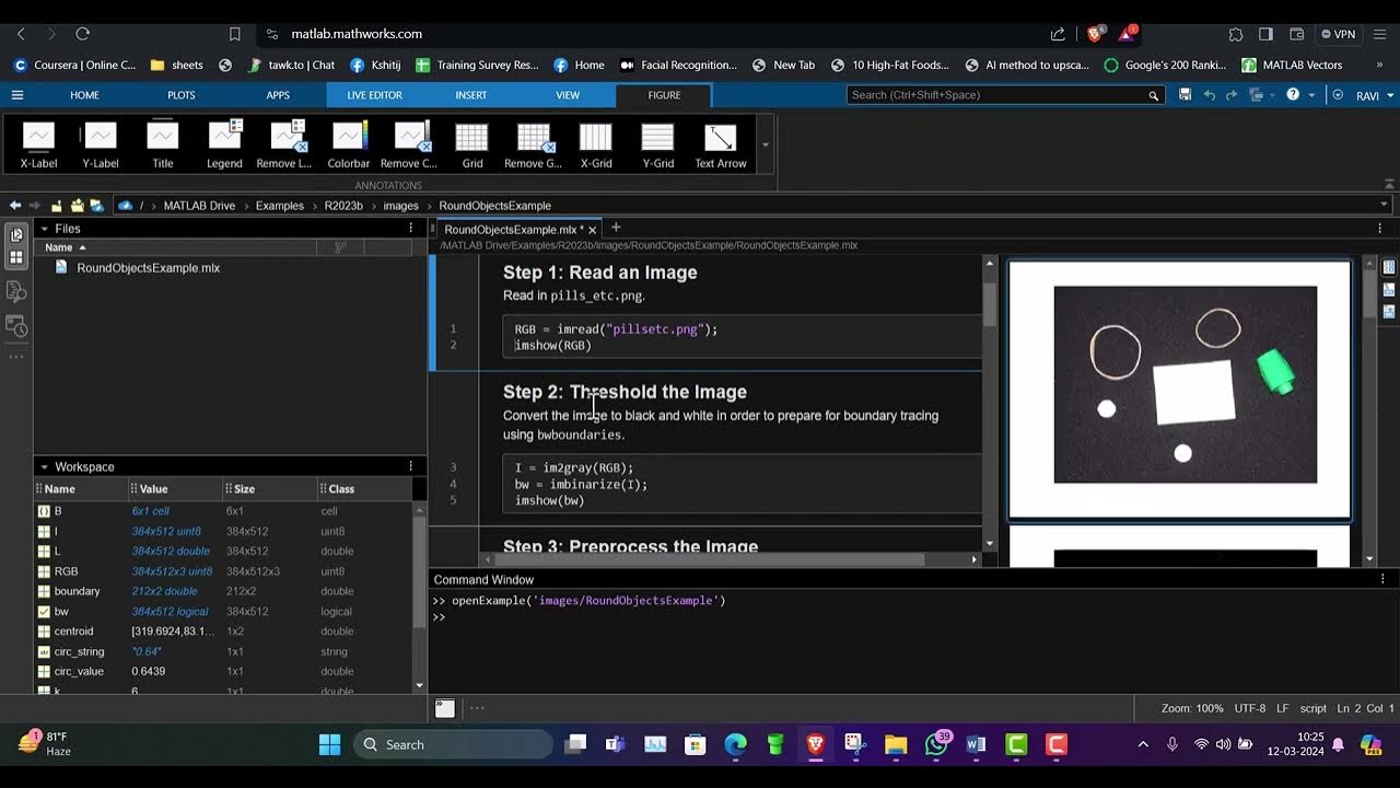 Classify objects based on their roundness using bwboundaries, a boundary tracing using MATLAB ...