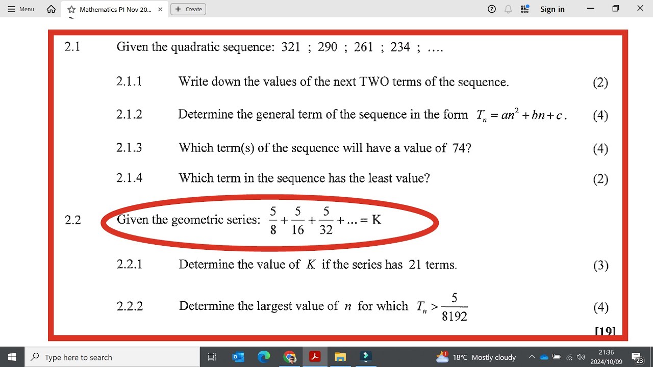 B | NOVEMBER 2019 MATHEMATICS PAPER 1 - Quadratic Sequence and ...