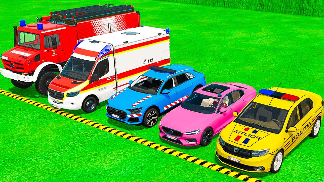 FIRE DEPARTMENT, AMBULANCE EMERGENCY, AUDI, VOLVO,DACIA POLICE VEHICLES ...