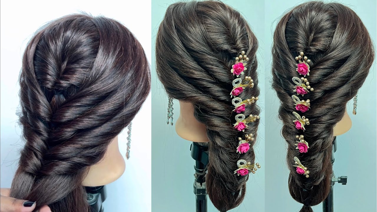 Beautiful Reception Hairstyle For Gown || Quick Party Hairstyle ...