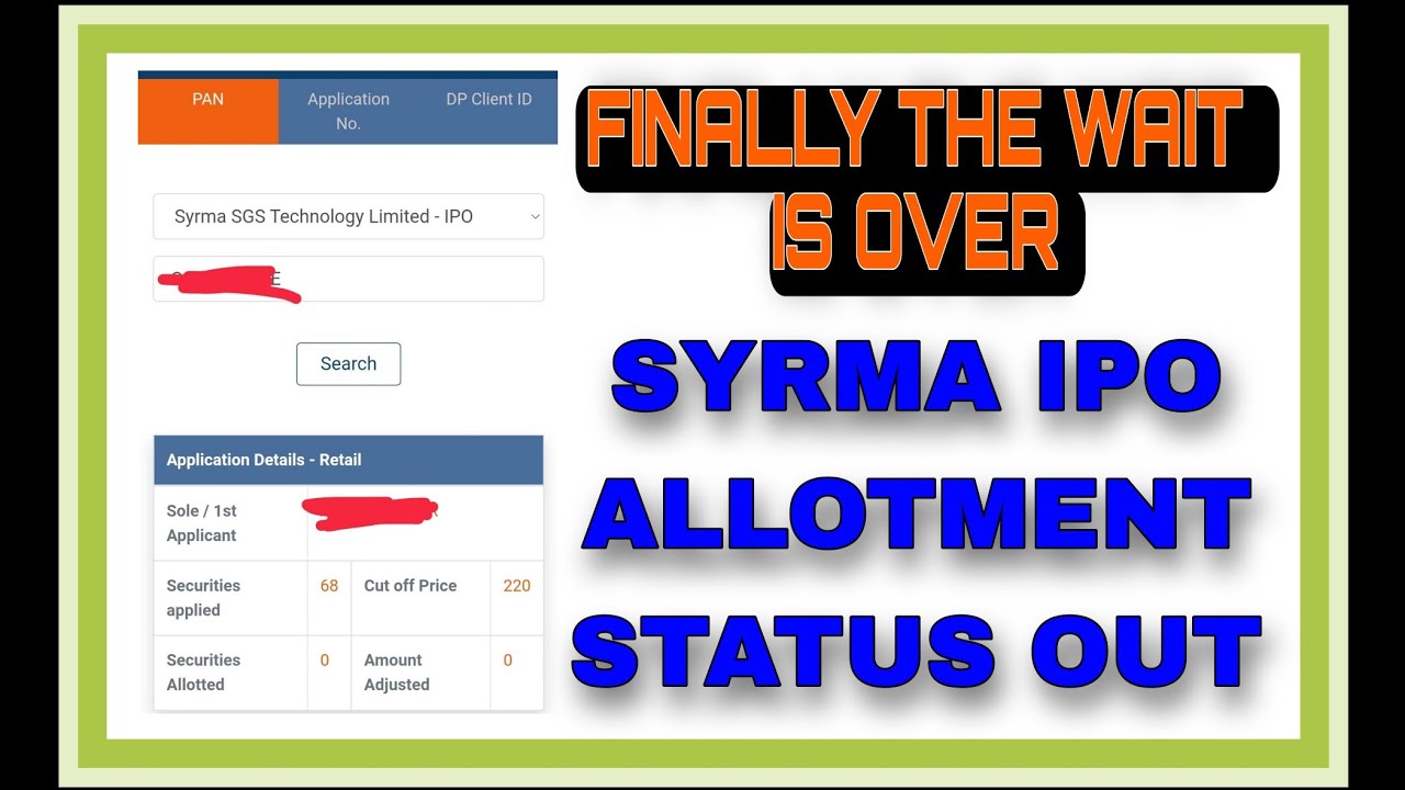 SYRMA IPO ALLOTMENT is Finally Out ll Check Now on Link Intime Website ...