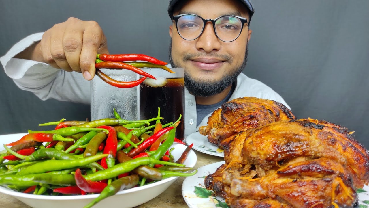 EATING SPICY 2 FULL GRILLED CHICKEN WITH VERY SPICY CHILLI, CHICKEN ...
