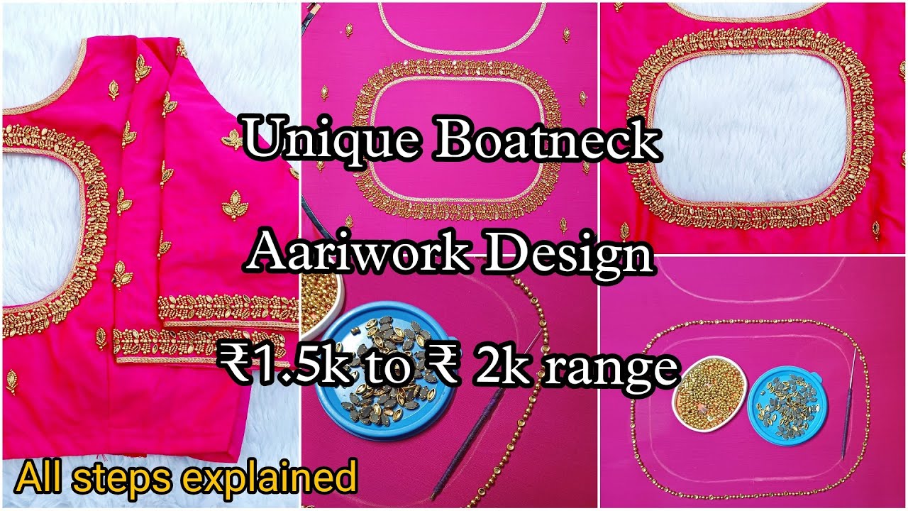 Boatneck aariwork design | unique design | mangam work | step by step ...