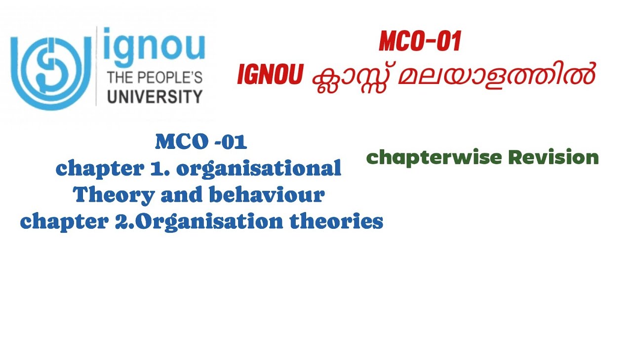 MCO-01 CHAPTER -1 Organizational Theory and Behavior PART -2 #ignou #mcom #mco #malayalam - YouTube