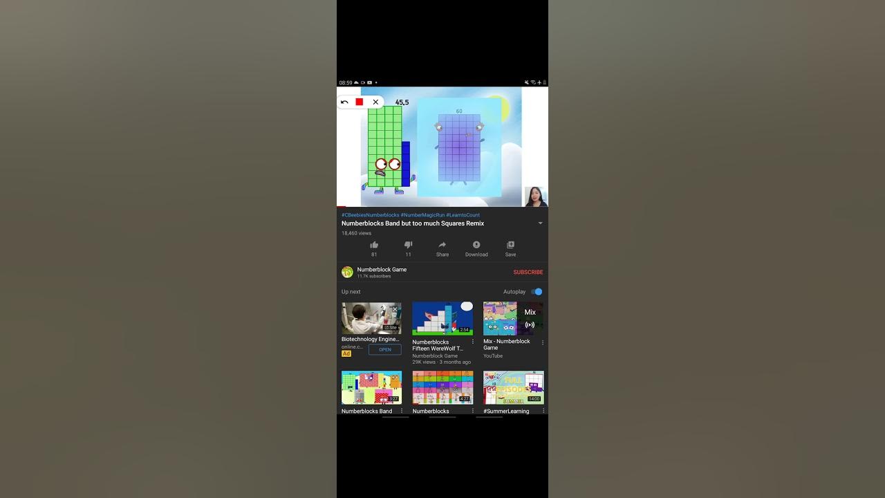 Numberblocks band but squares more 1 4 9 16 25 36 49 64 81 100 121 144 ...