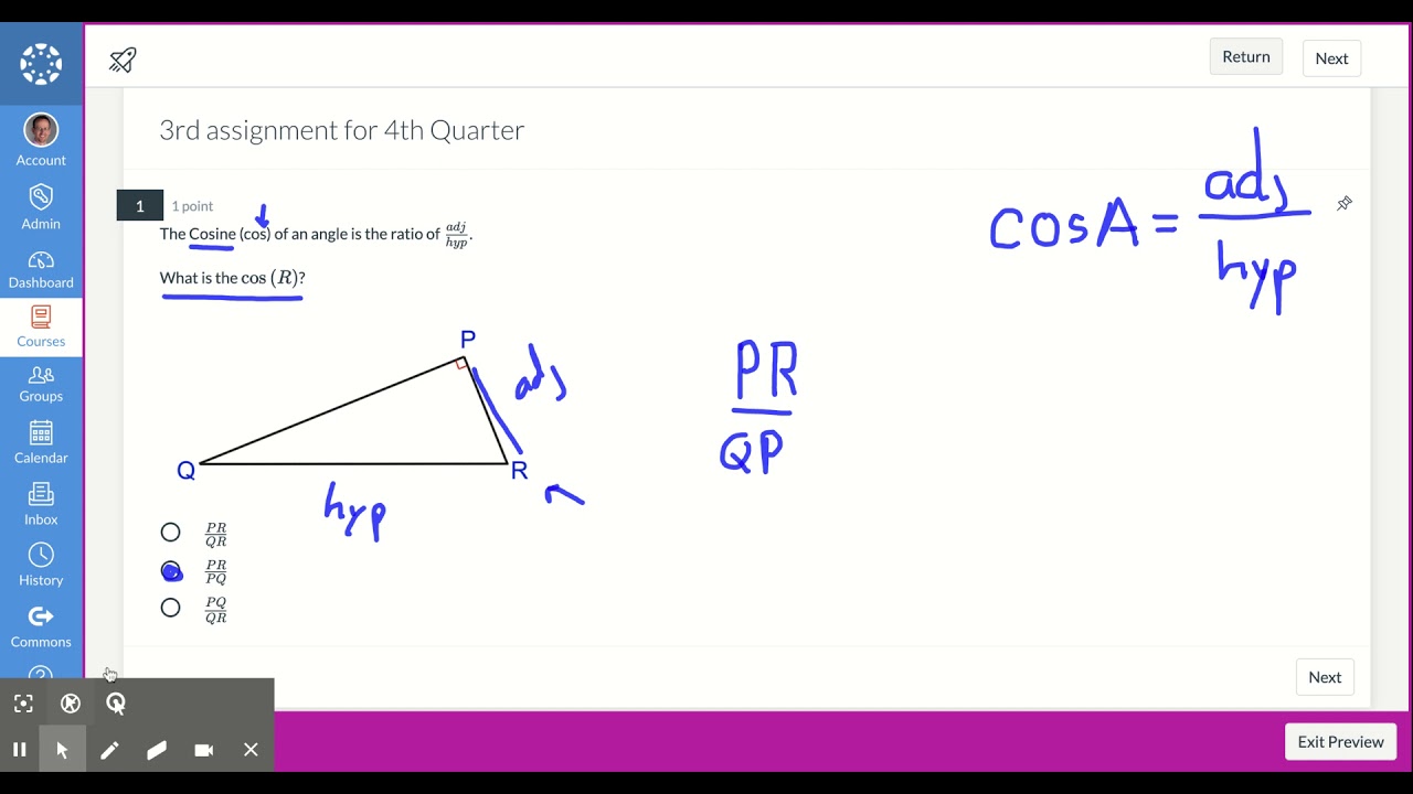 Trig Cosine Function (adj/hyp) - YouTube