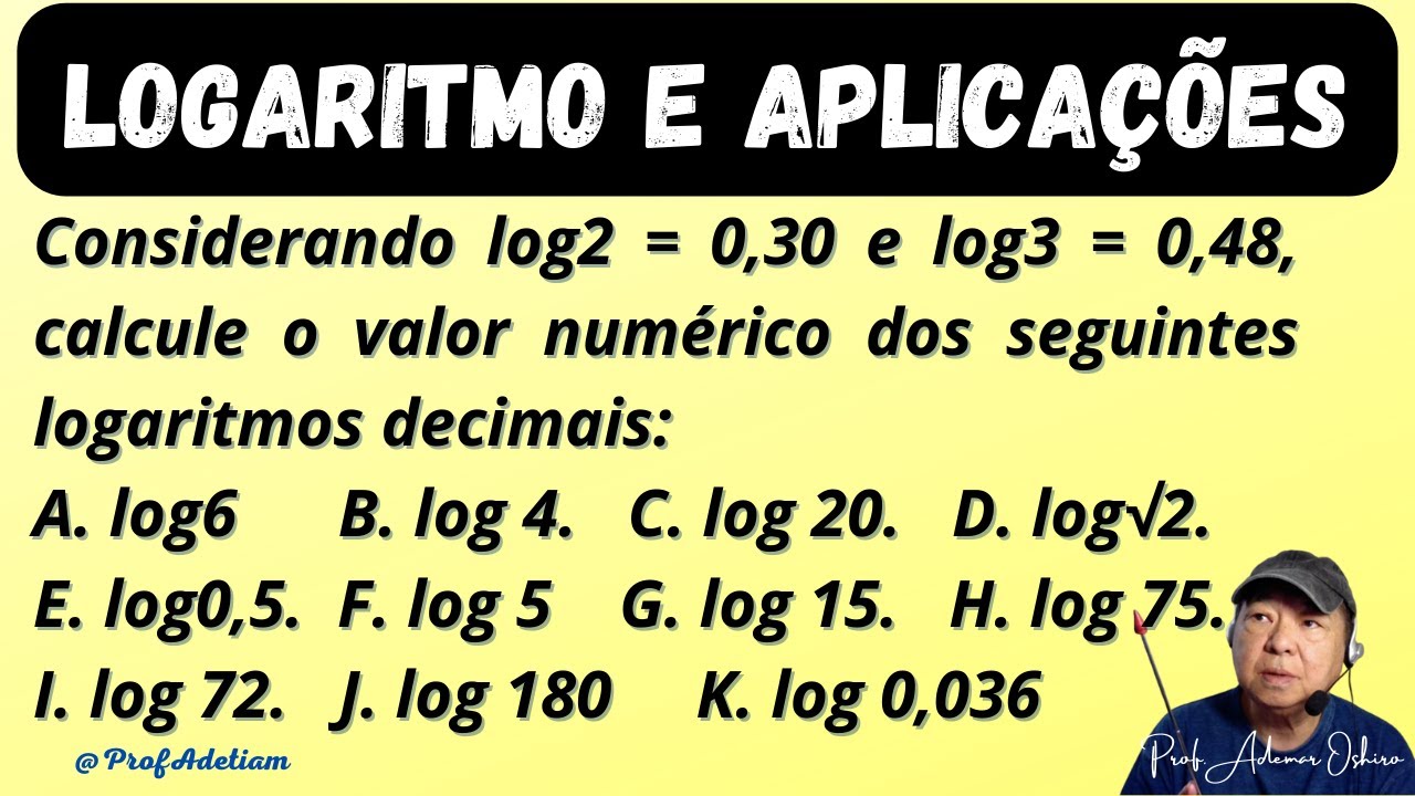 Considerando log 2 = 0,30 e log 3 = 0,48, calcule o valor numérico ...