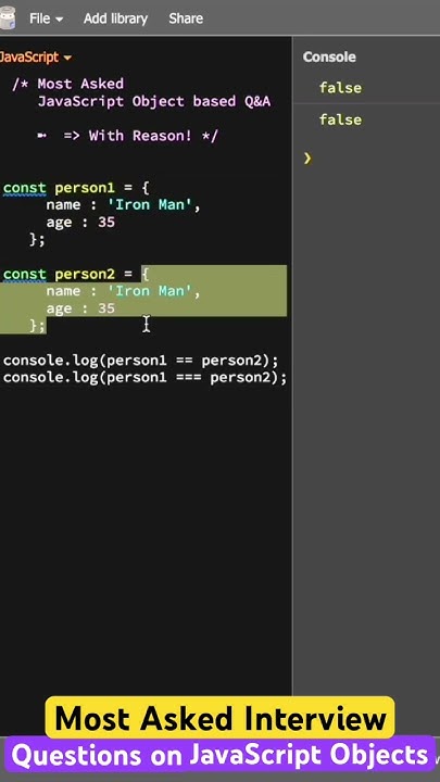 (Q-37) Most asked or must know JavaScript objects questions #interview #react #code #javascript ...