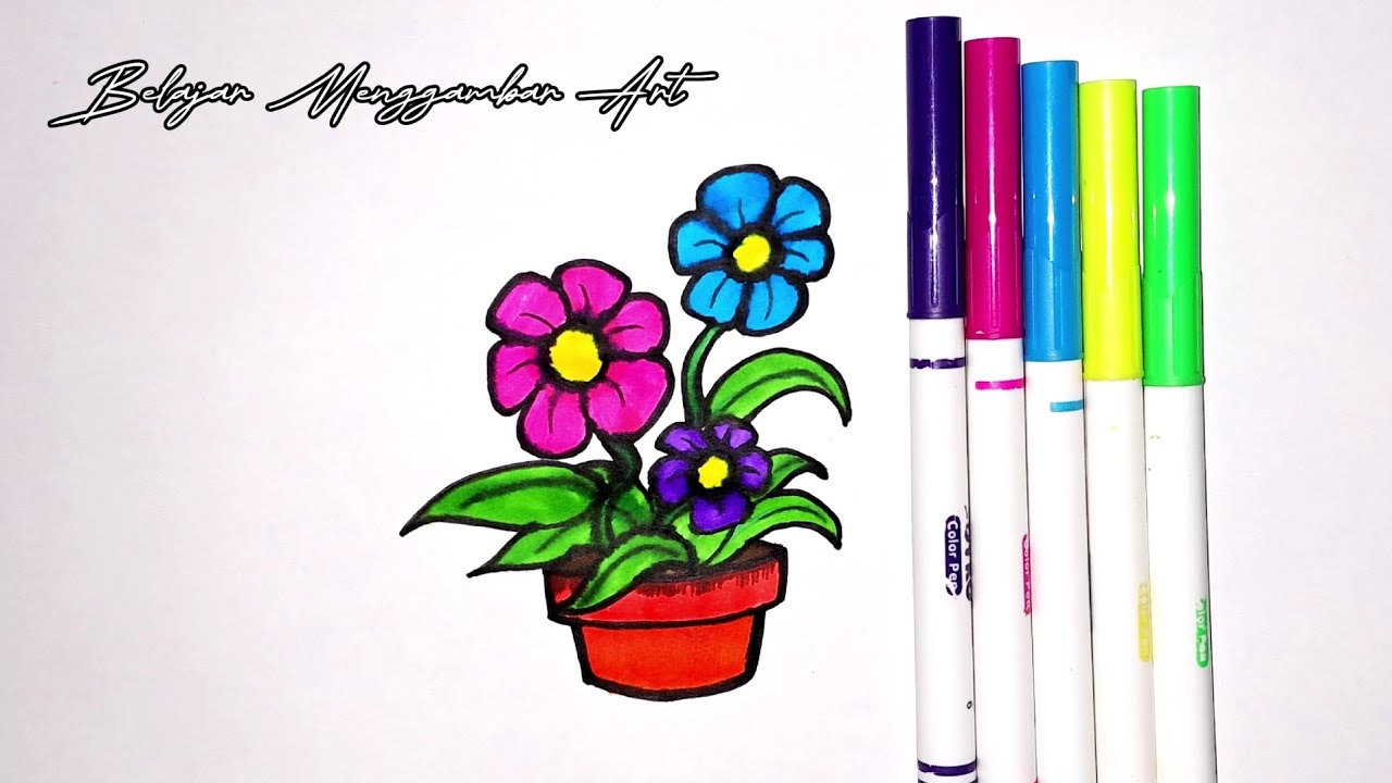Cara Gambar Bunga Di Pot || Menggambar Dan Mewarnai Bunga - YouTube