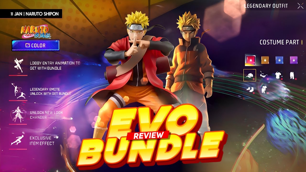 NARUTO LEGENDARY BUNDLE FULL REVIEW FF | NEW EVO BUNDLE REVIEW | FREE ...
