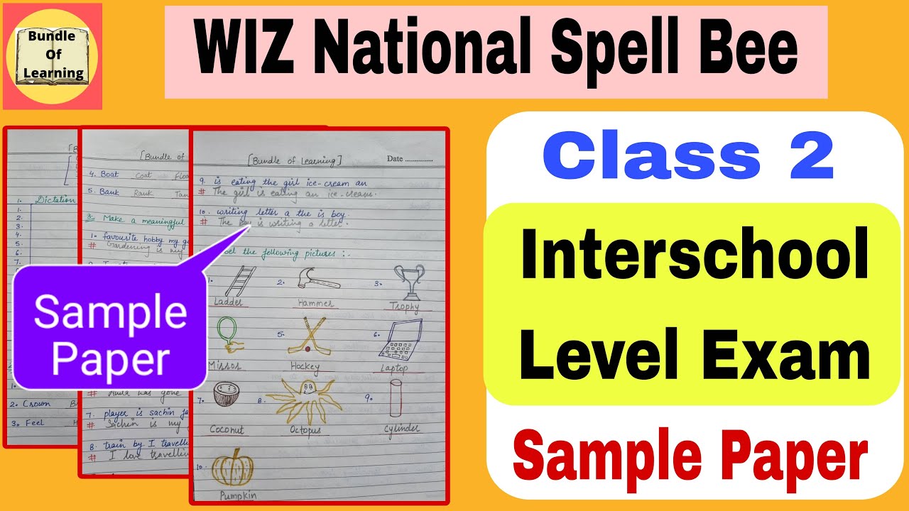 WIZ National Spell Bee Class2 Sample Paper | Class 2 National Spell Bee ...
